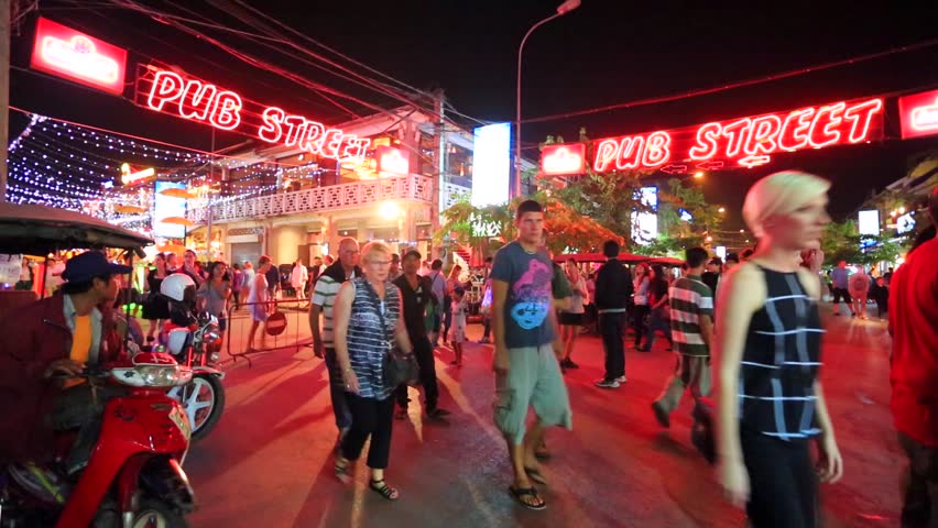 Siem Reap Cambodia Circa December Night Shot Of Pub Street Main