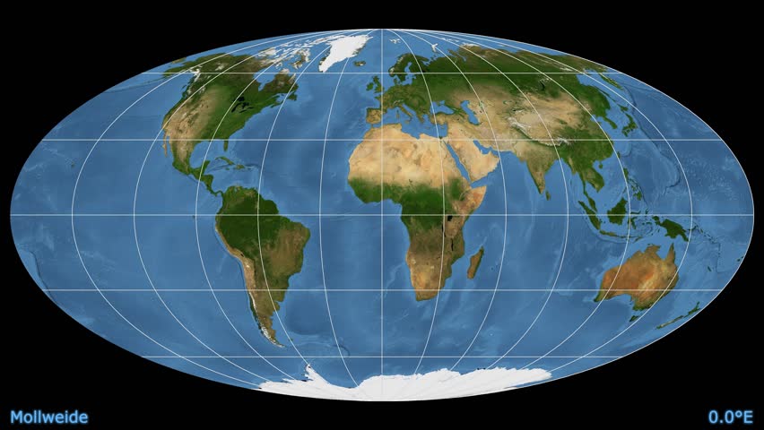 Mollweide World Map Projection. Example Of Land Distortion Due To The ...