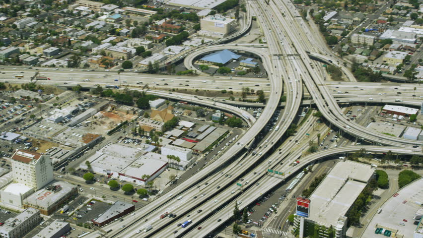 Aerial View Of Los Angeles City California Road Highway, Freeway. Busy ...