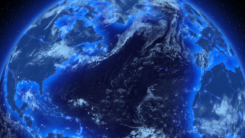 Beautiful Blue Earth With Flashing State Borders Spinning On Stars ...