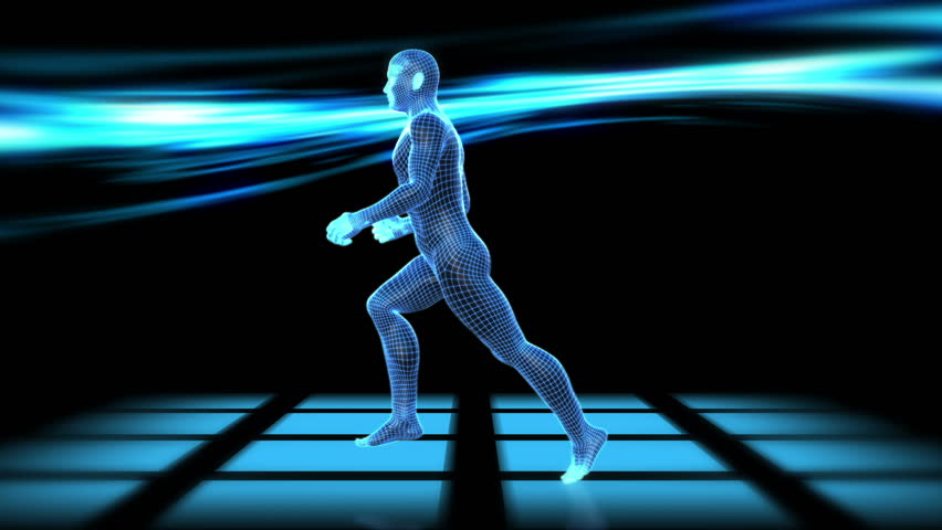 Digital Running Man With After Effects Added. Wide Shot. Stock Footage ...
