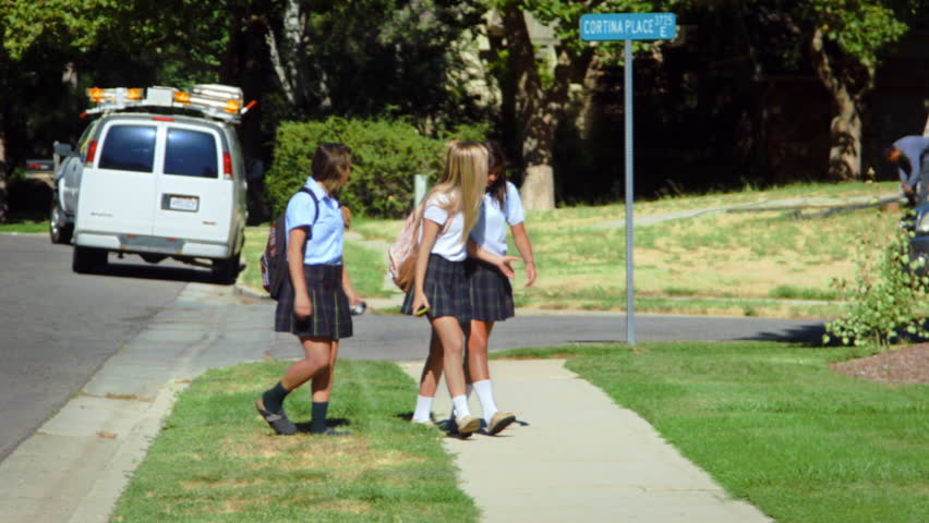 Three Pretty Uniformed Teen School Girls Walking Stock Footage Video ...