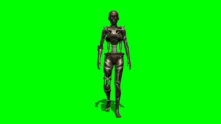 Humanoid I Robot Walk Animation Green Screen Video Footage Stock ...