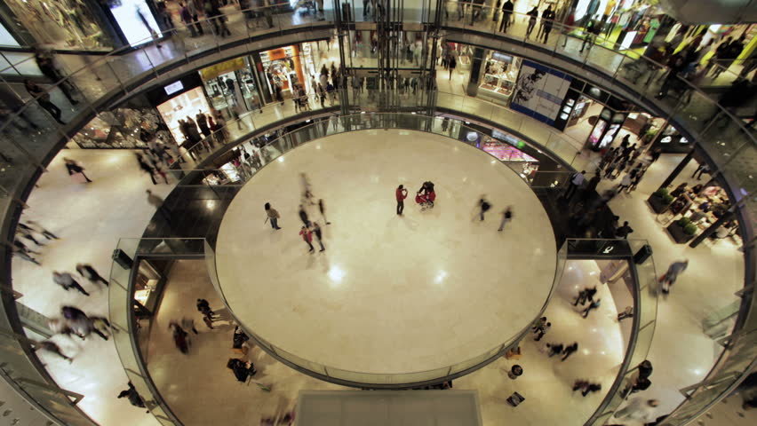 Time Lapse Of A Circular Hall In A Mall Center, With People Walking For ...