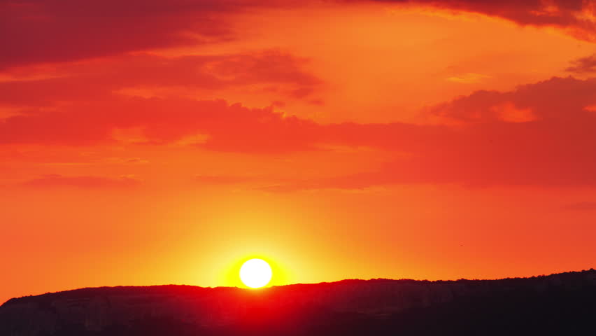 Bright Red-orange Sunrise Behind The Mountain Stock Footage Video ...