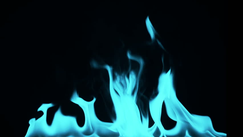 Super Slow Motion Of Light Blue Flames Igniting And Burning. A Line Of ...
